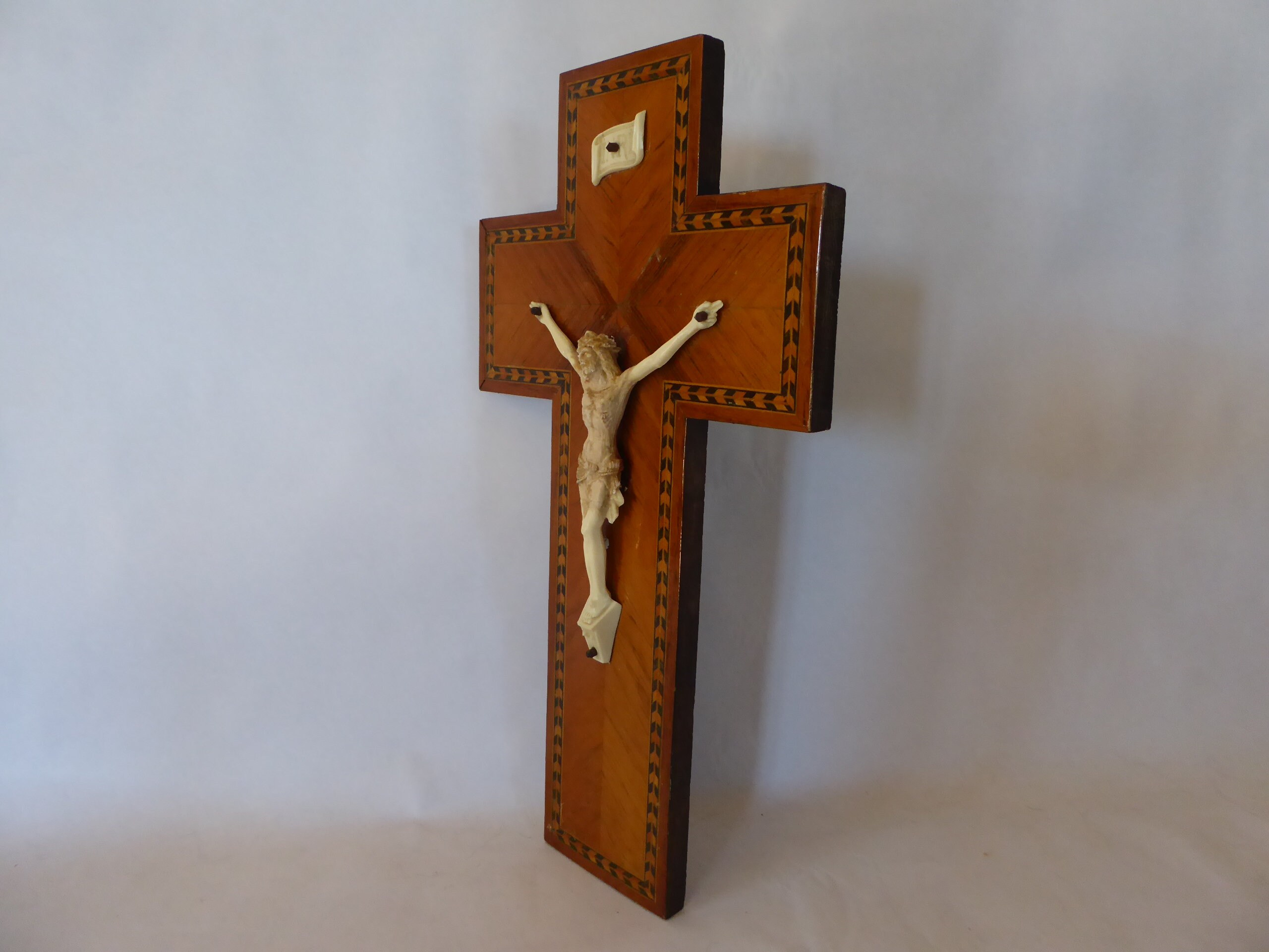 Vintage French Wooden Marquetry Effect and Resin Crucifix 0920003-1046 ...