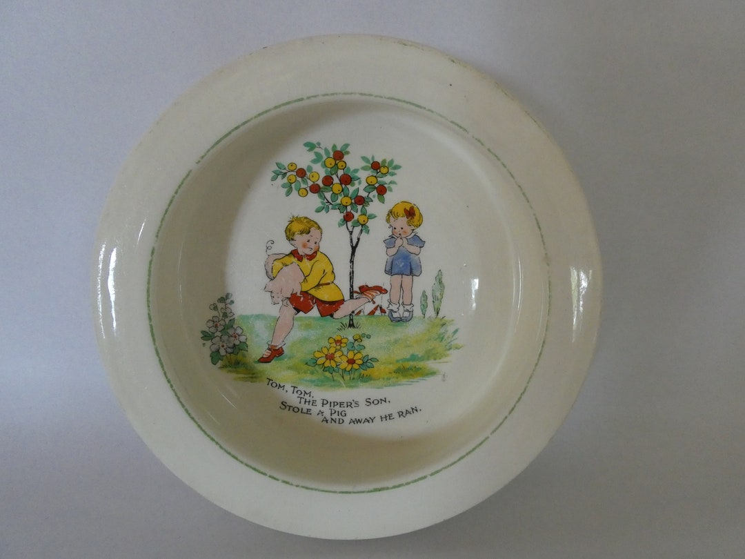 Vintage English Pottery Baby Feeding Dish Featuring Nursery Rhyme 'tom ...