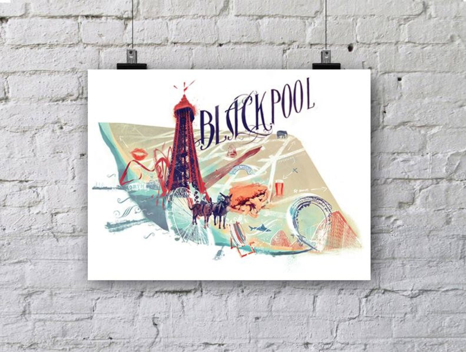 Vintage Blackpool Seaside Illustrated Map, England! A3 Poster Print ...