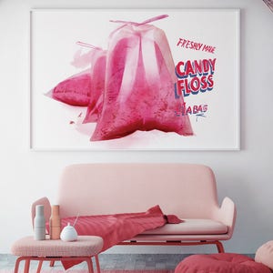 Retro Vintage British Seaside Pink Candy Floss Sweets Illustration Wall ...