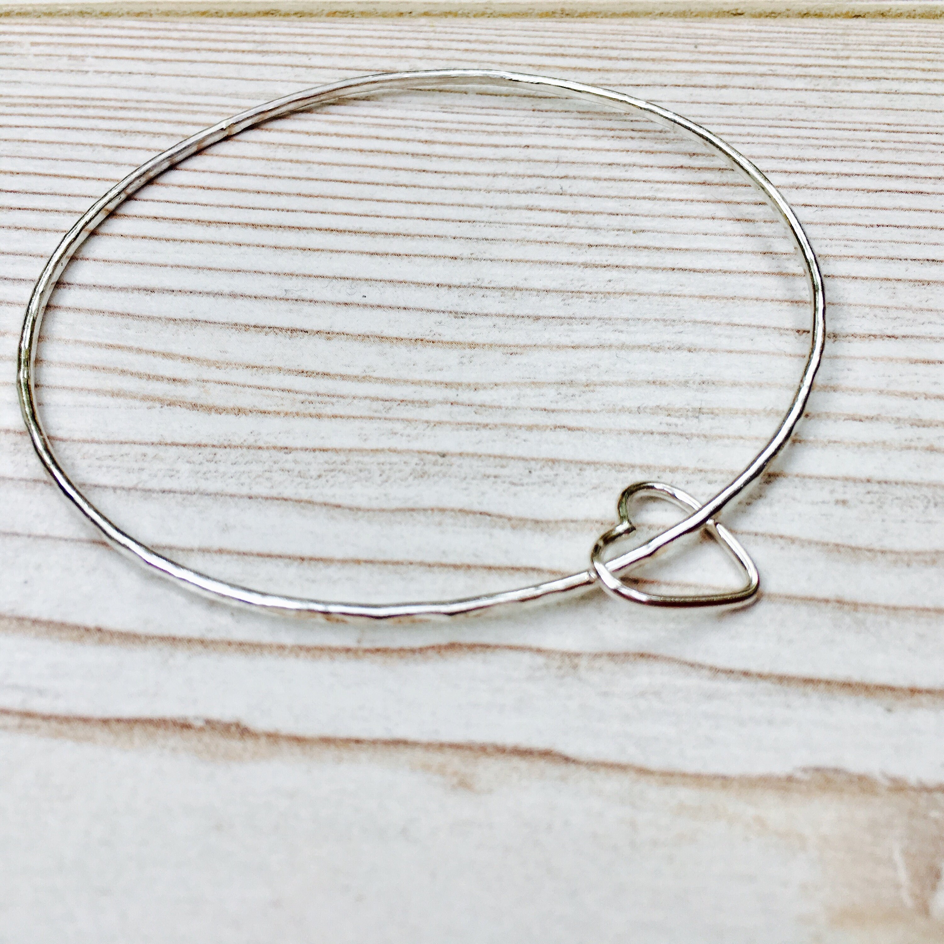 Heart Bangle, Skinny Bangle, Floating Heart Bangle, Stacking Bangle ...