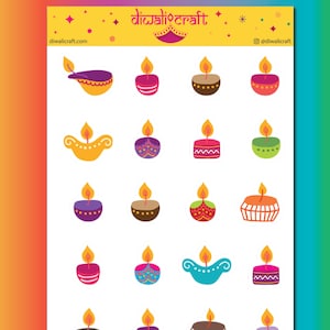Diwali Diya Stickers - 20/25 Stickers on 1 Sticker Sheet - Diwali Kids ...