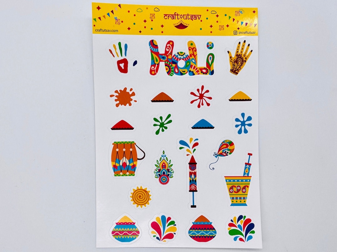 Happy Holi Sticker Sheet - Festival of Colors / Holi Hai - 20 Stickers ...