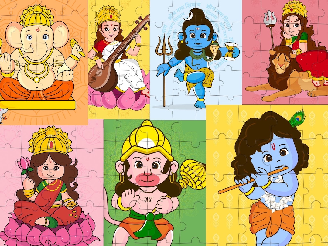 Set of 7 - Hindu Gods & Goddesses Puzzle- 8 X 6 Inches - Made in USA ...