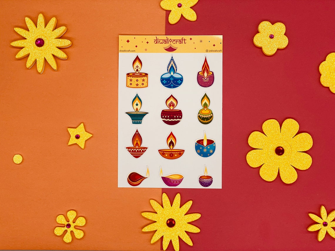 Diwali Stickers - Diya Lamp - 12 Stickers on 1 Sticker Sheet - Etsy