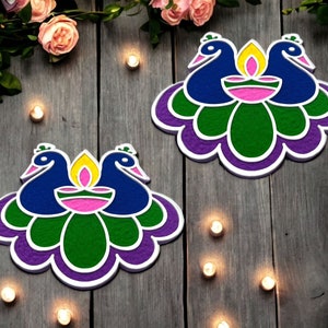 Peacock Diwali Rangoli Mess-free Foam Mat, Includes 2 Mats - 10 in Wide ...