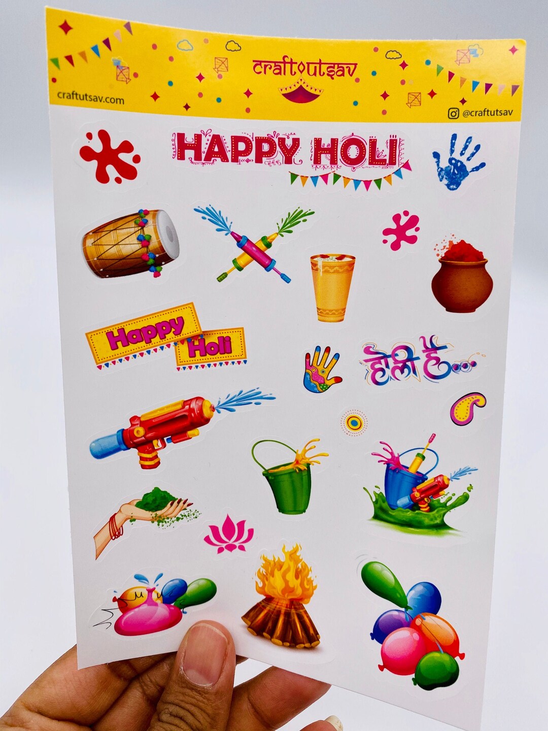 Happy Holi Sticker Sheet - Festival of Colors / Holi Hai - 21 Stickers ...