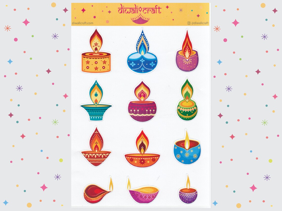 Diwali Stickers - Diya Lamp - 12 Stickers on 1 Sticker Sheet - Etsy
