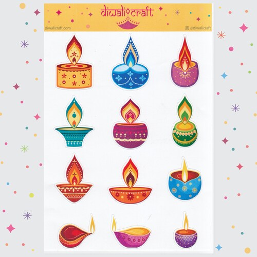 Diwali Stickers Diya Lamp 12 Stickers on 1 Sticker Sheet | Etsy