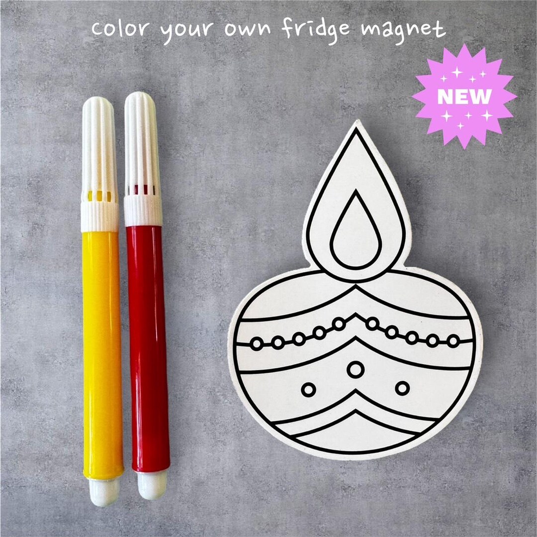 Diwali Diya Fridge Magnet Coloring Kit for Kids, DIY Gift, Diwali ...