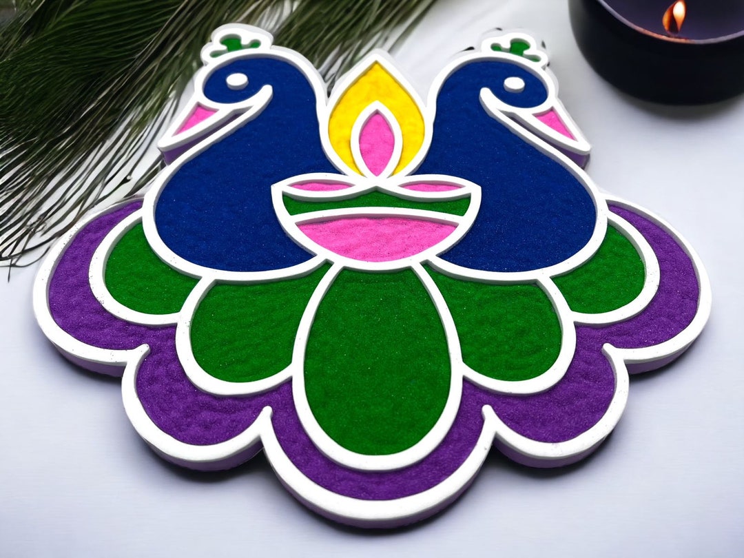Peacock Diwali Rangoli Mess-free Foam Mat, Includes 2 Mats - 10 in Wide ...