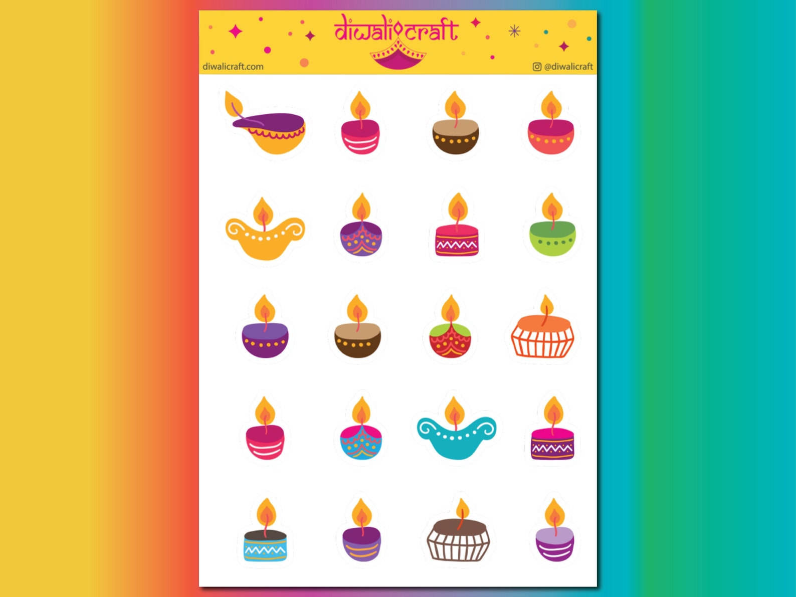 Diwali Diya Stickers 20/25 Stickers on 1 Sticker Sheet - Etsy