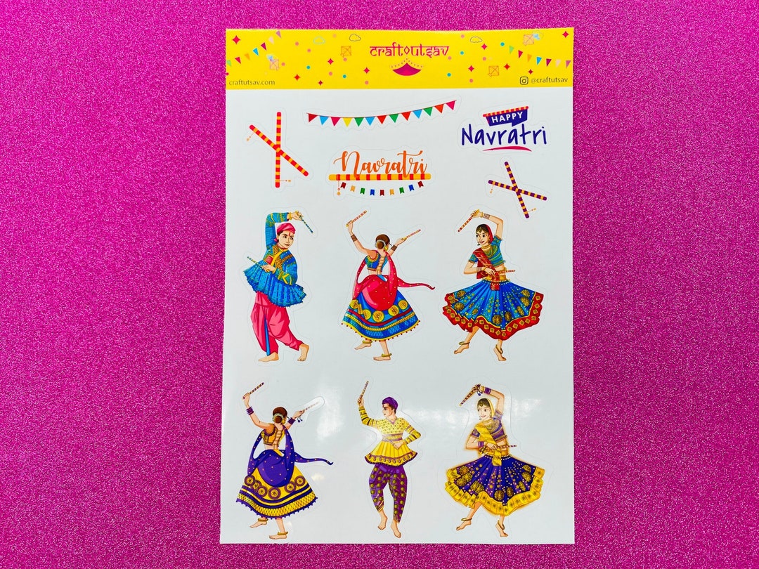 Navratri Dandiya Sticker Sheet - Kanya Pujan Gift - 11 Stickers on 1 ...