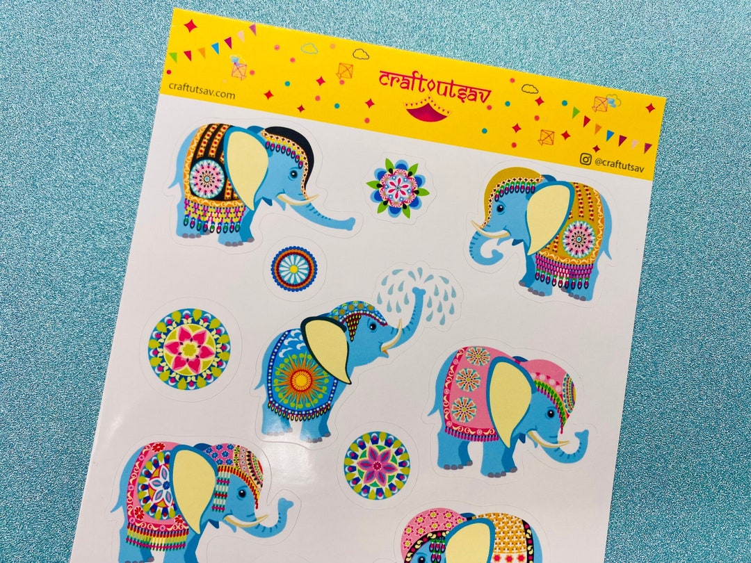 Baby Elephant Stickers - Decorative / Ornate / Indian Elephant ...