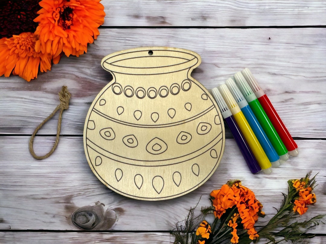Dahi Matki Bal Krishna Wood Coloring Set | Gifts for Kids During ...
