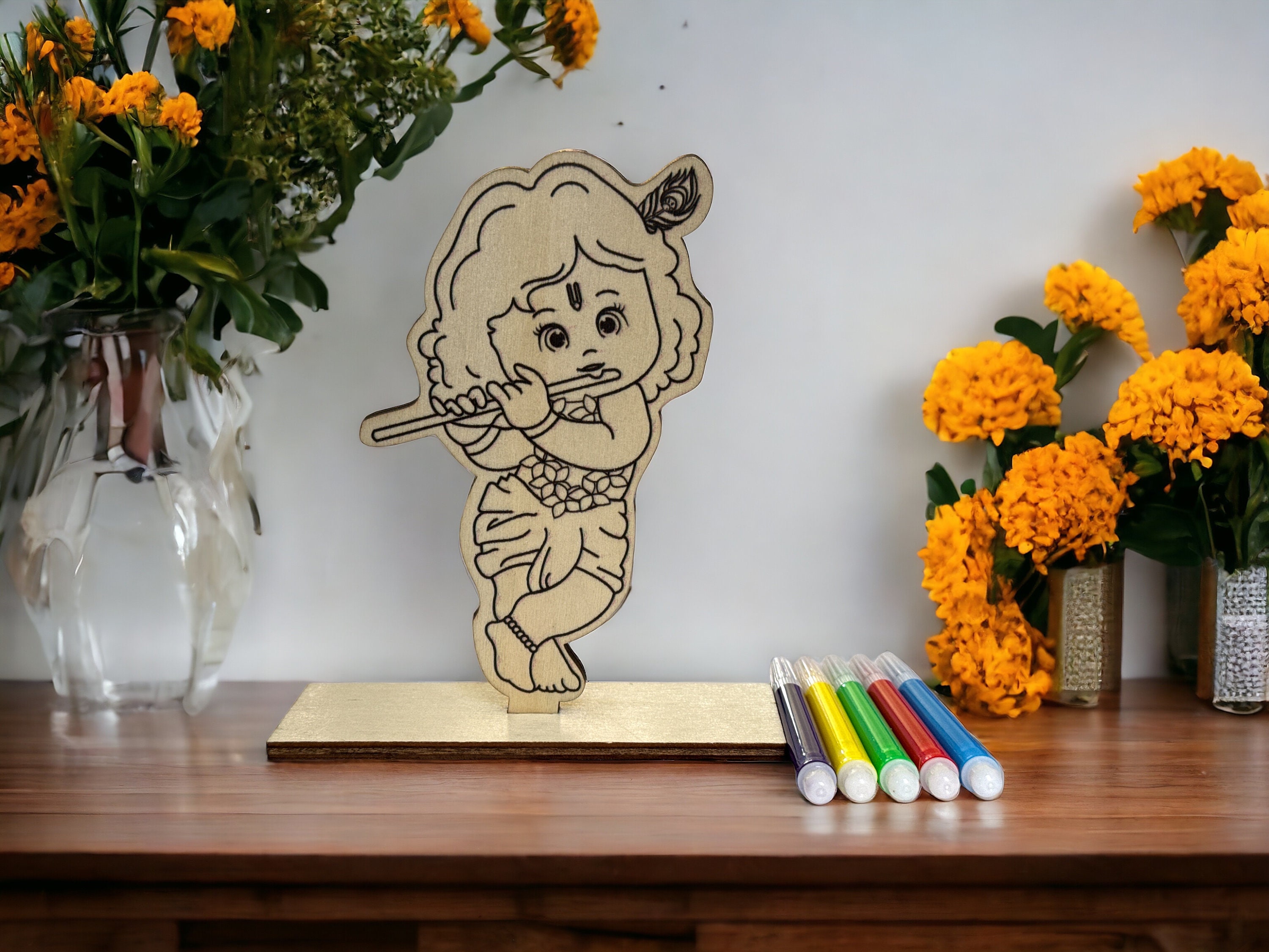 Lord Bal Krishna Statue Wood Coloring Set | Gifts for Kids During ...