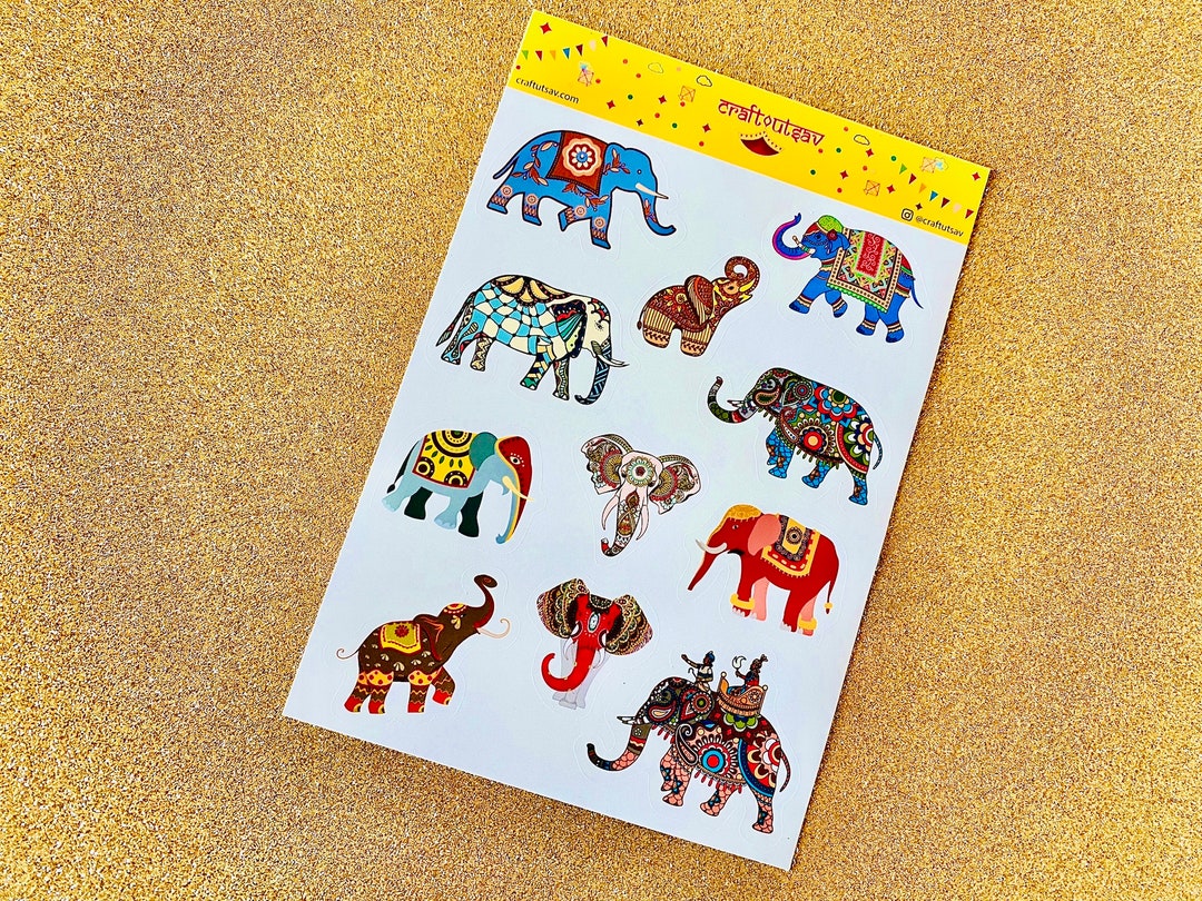 Elephant Stickers - Decorative / Ornate / Indian Elephant Stickers - 11 ...
