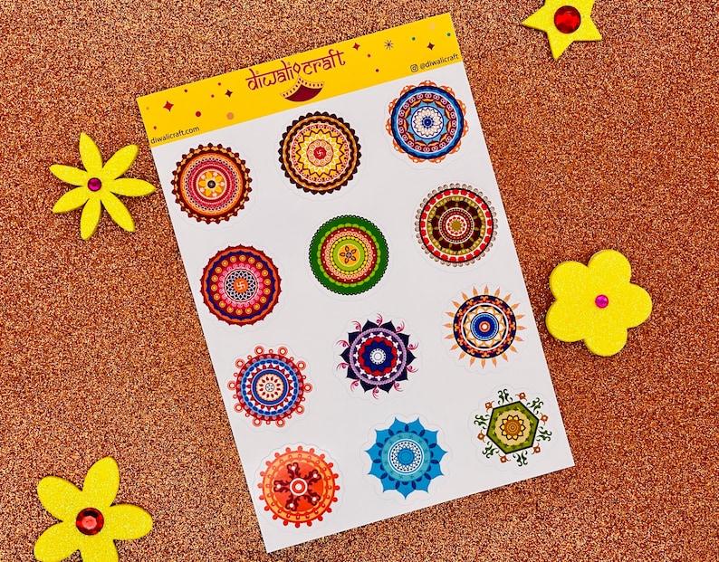 Rangoli Stickers for Diwali - 12 Stickers on 1 Sticker Sheet - Etsy