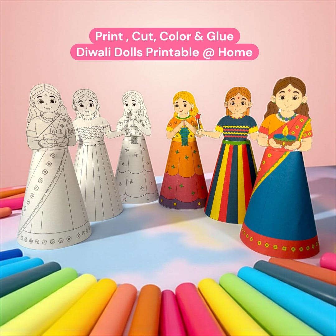 Diwali Dolls Kids Activity, Printable Paper Craft, Diwali Craft for ...