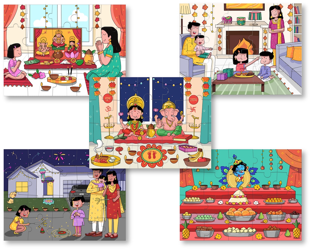 5 Days of Diwali Kid Jigsaw Puzzle Game - Set of 5, 8 X 6 Inches - Made ...
