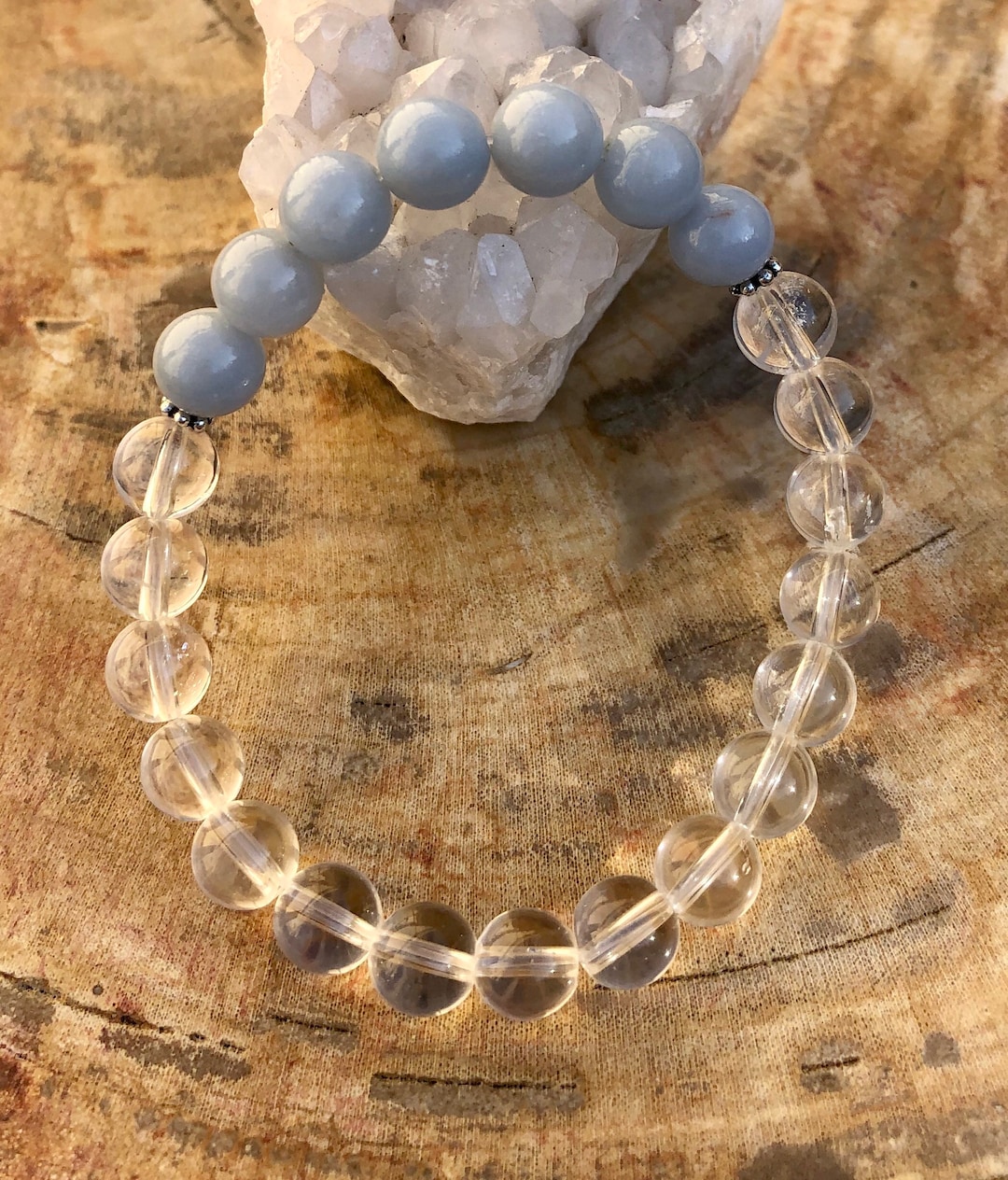 Angelite Celestite & Crystal Quartz Bracelet! Premium Beads Chakra ...