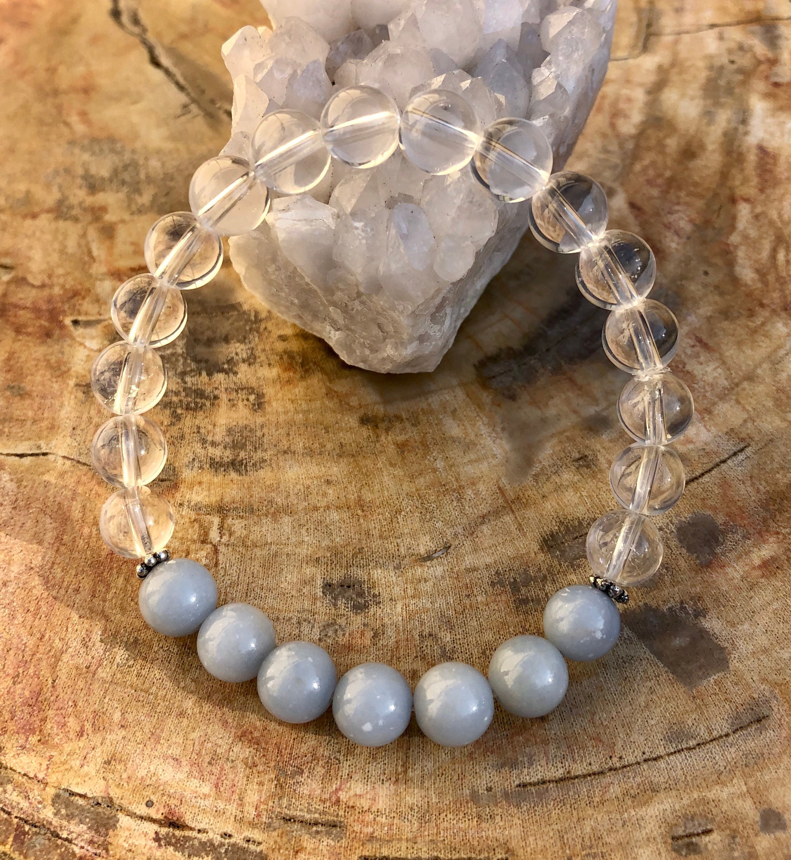 Angelite Celestite & Crystal Quartz Bracelet Premium Beads | Etsy