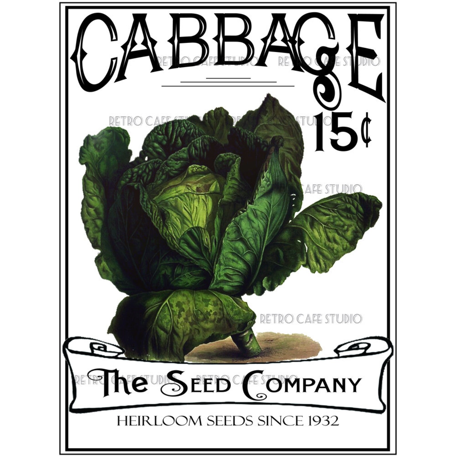 Vintage Illustration Cabbage Seed Packet Digital Download Garden ...