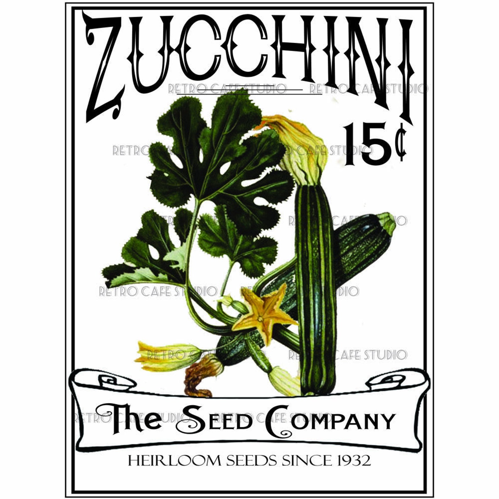 Vintage Garden Vegetable Zucchini Seed Packet Illustration Digital ...