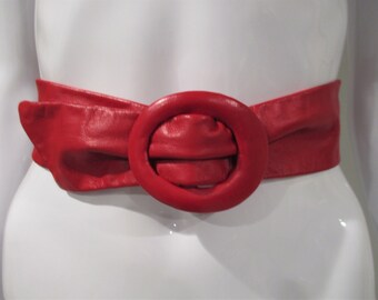 Wide Red Leather Belt | Etsy