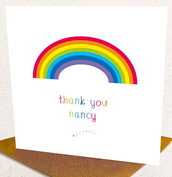 Rainbow Personalised Thank You Card Children's Rainbow | Etsy