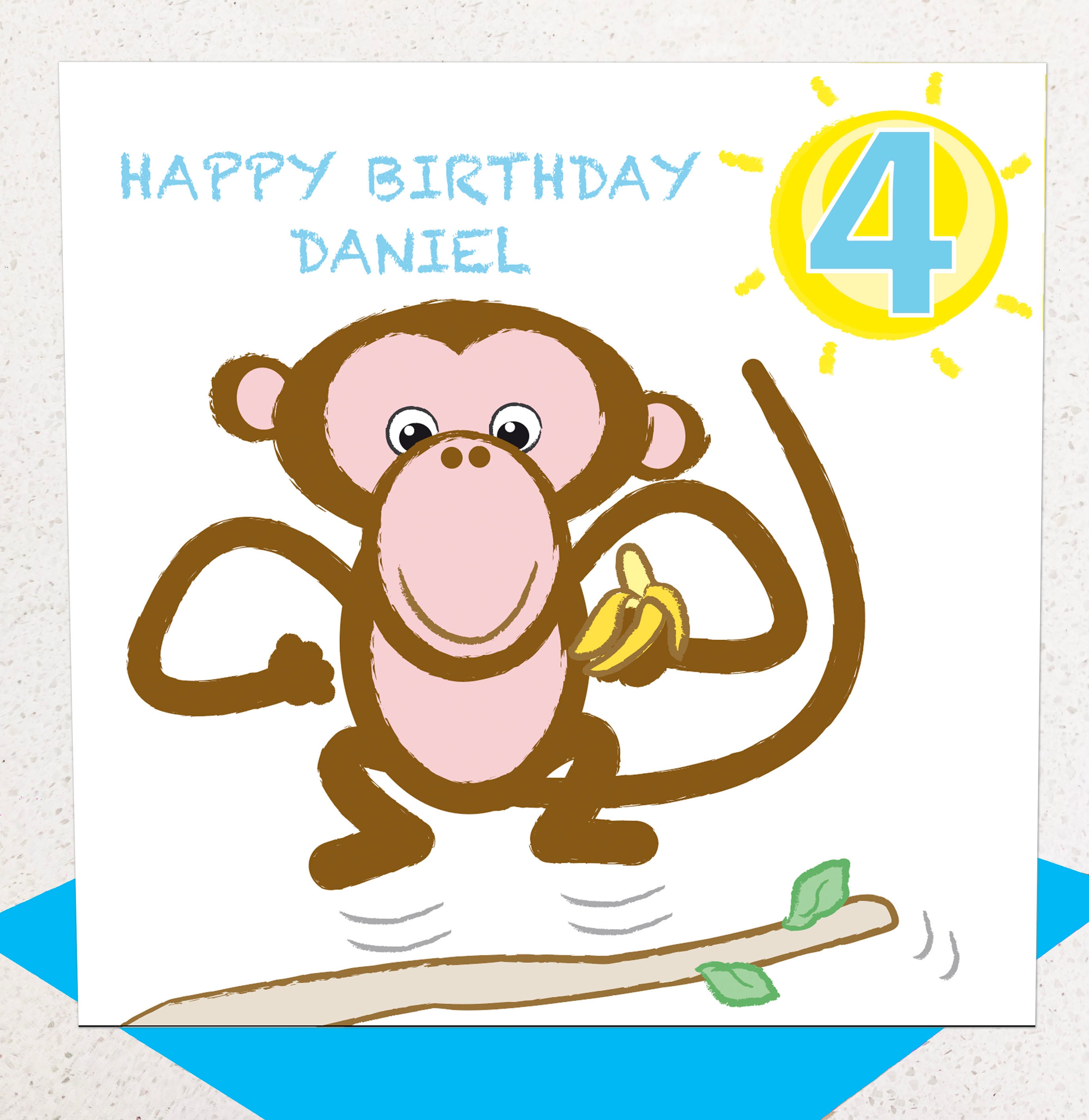 Monkey Personalised Birthday Card for Boy or Girl, Personalized Age 1 2 ...