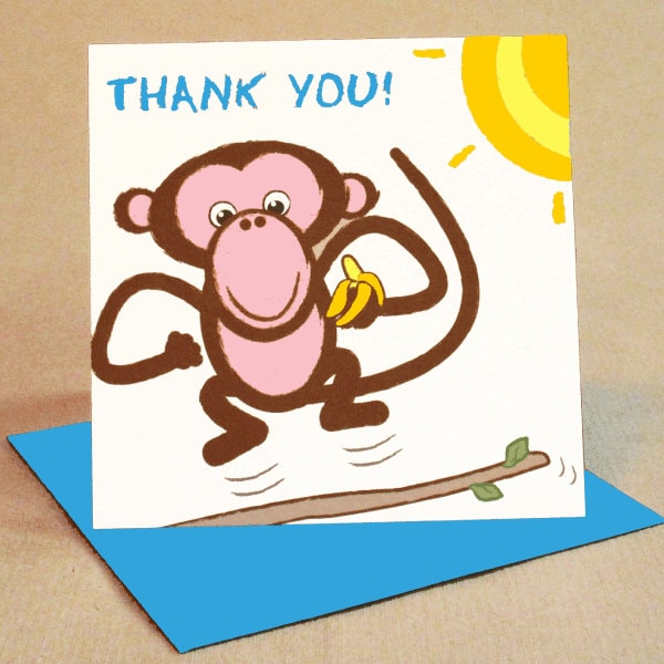 Monkey Thank You Card Pack Small pack of 6 - Etsy