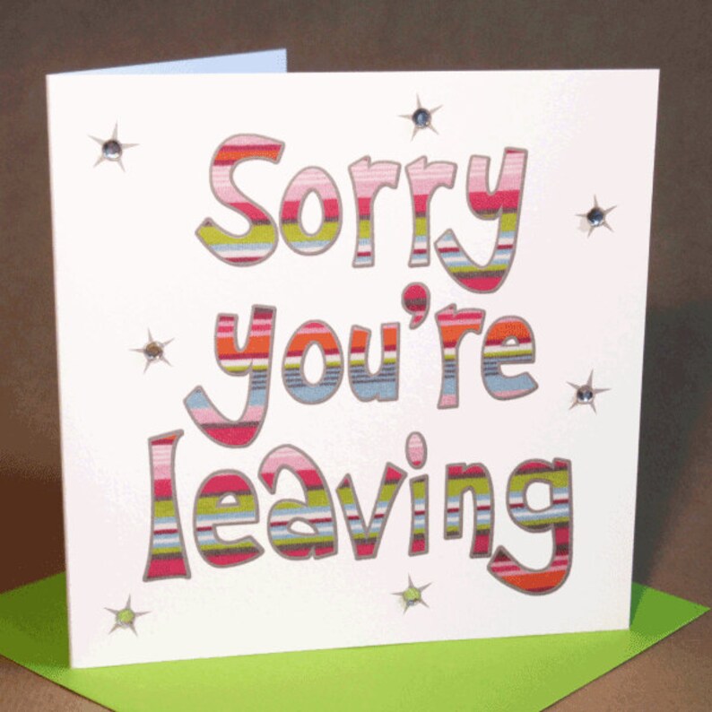 Sorry You're Leaving Card jewelled - Etsy UK