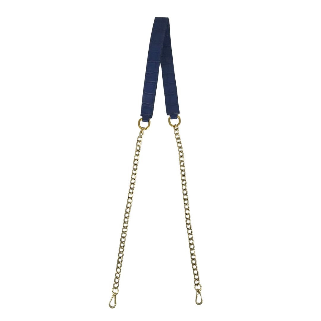 Gold Chain Bag Strap With Blue Crocodile Embossed Leather - Replacement ...