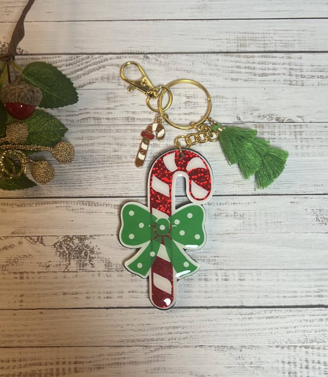 Candy Cane Keychain With Charm - Etsy