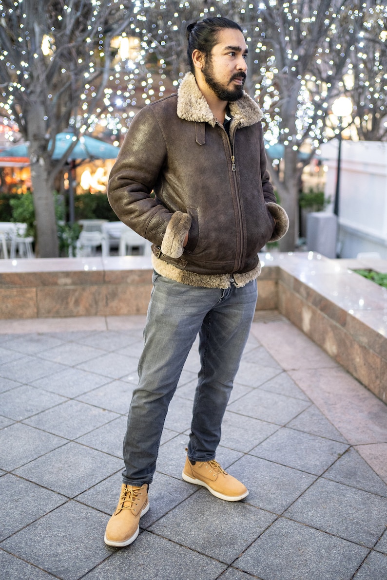 Luxury Shearling & Brown Leather Winter Aviator Jacket - Etsy