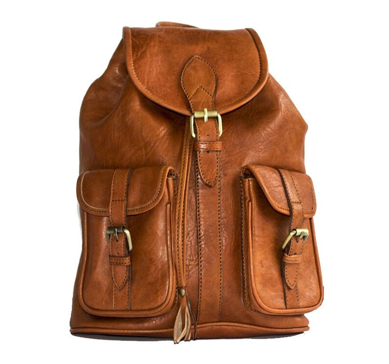 80's Style Safari Rucksack | Genuine Leather Bohemian Backpack | Orange ...