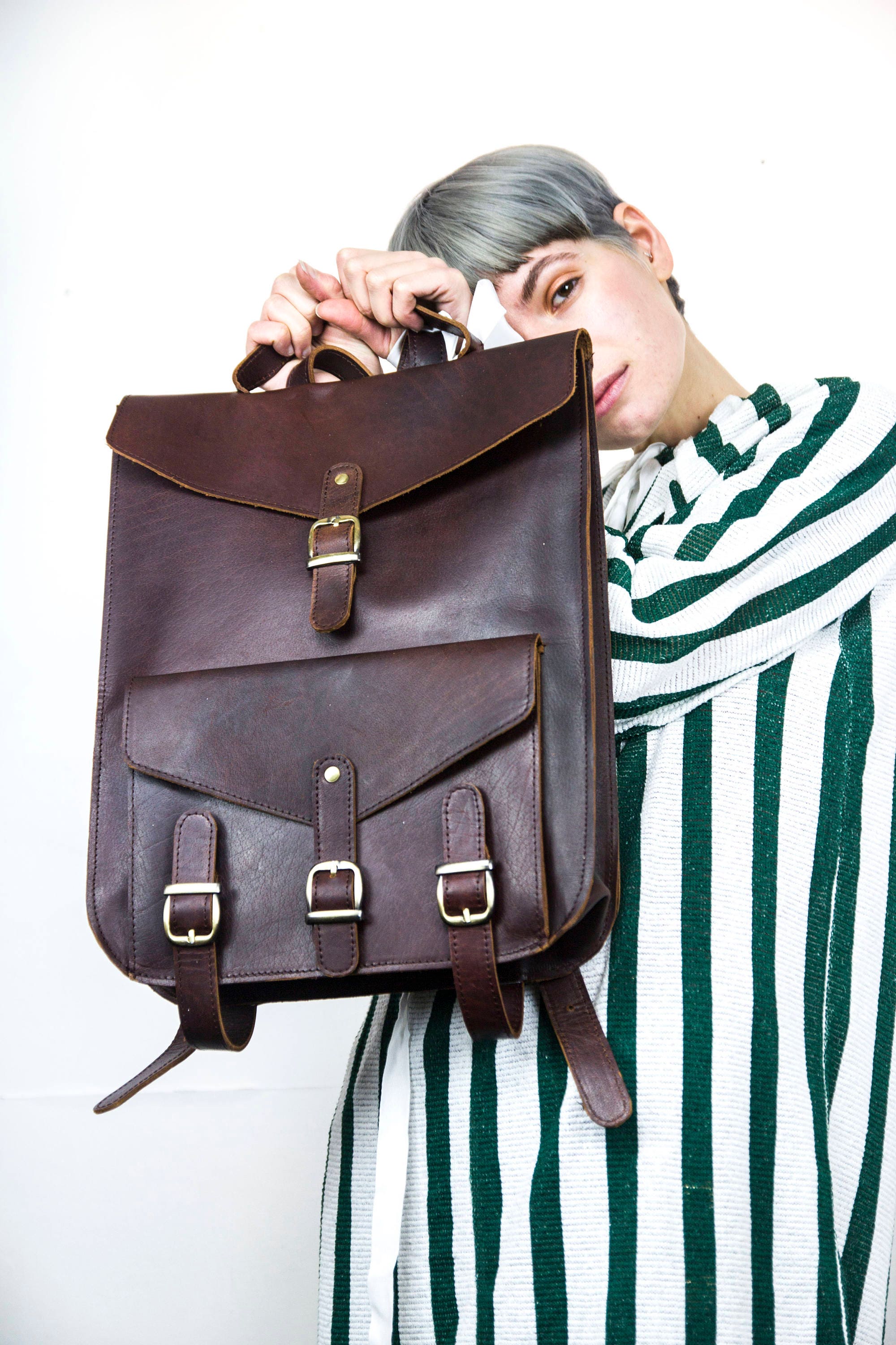 Retro Style Brown Leather Backpack - Etsy UK