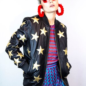 Black Leather Jacket With Hand Embossed Glitter Gold Stars - Etsy