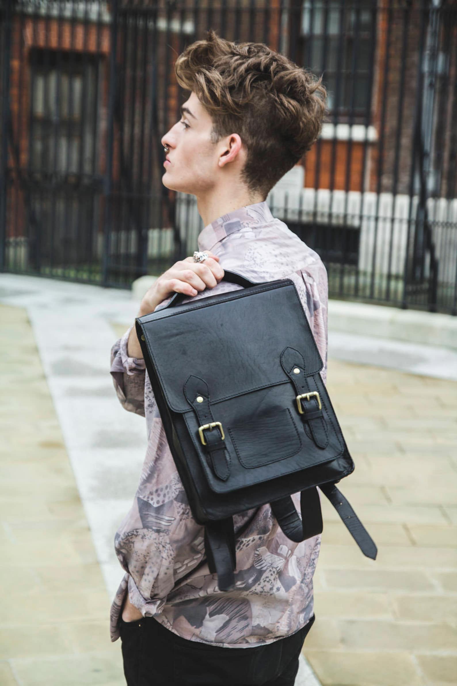 Black Leather Backpack With Top Flap Exclusive Edition | Etsy