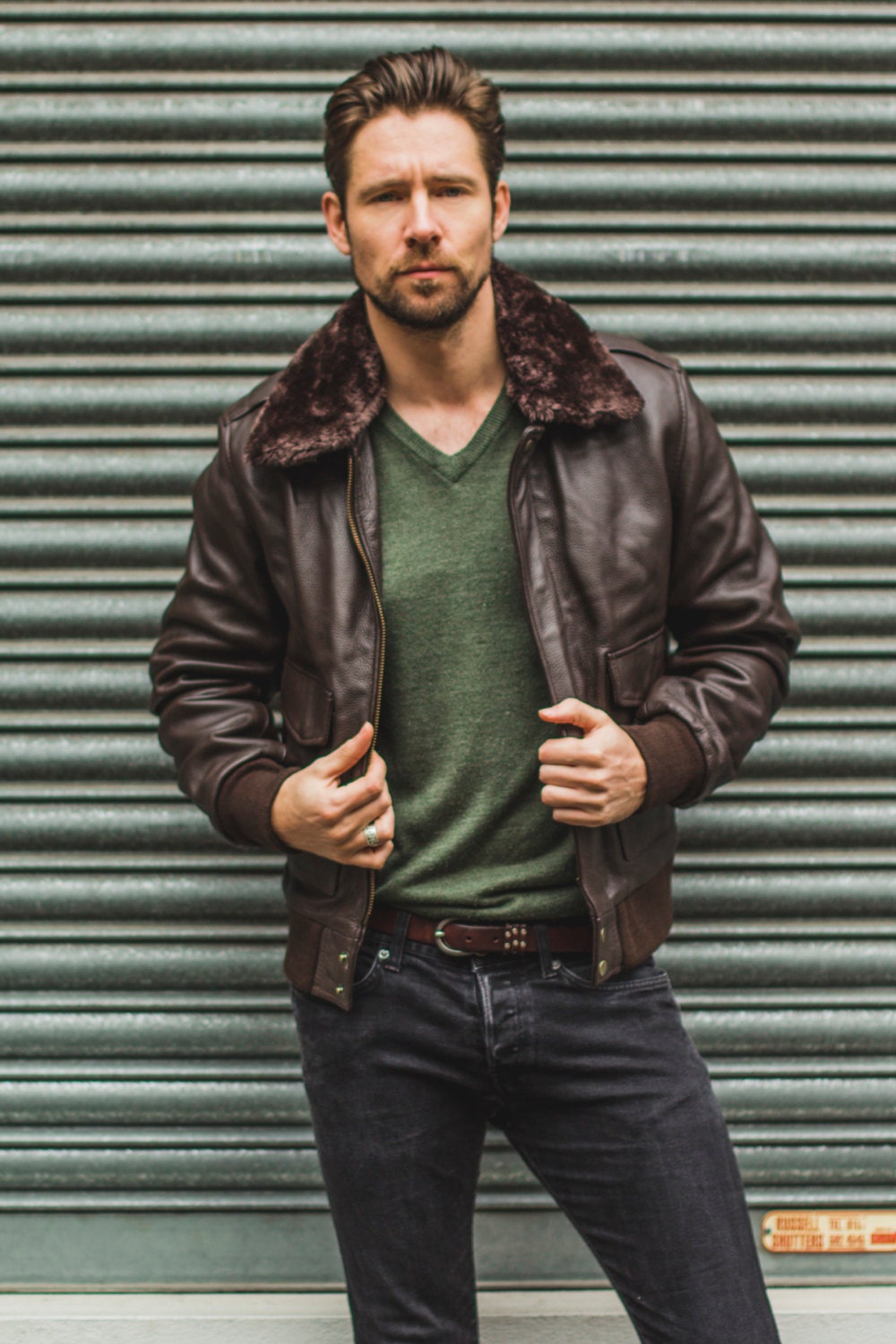 Brown Leather & Shearling Collar G-1 Pilot Aviator Jacket (removable ...