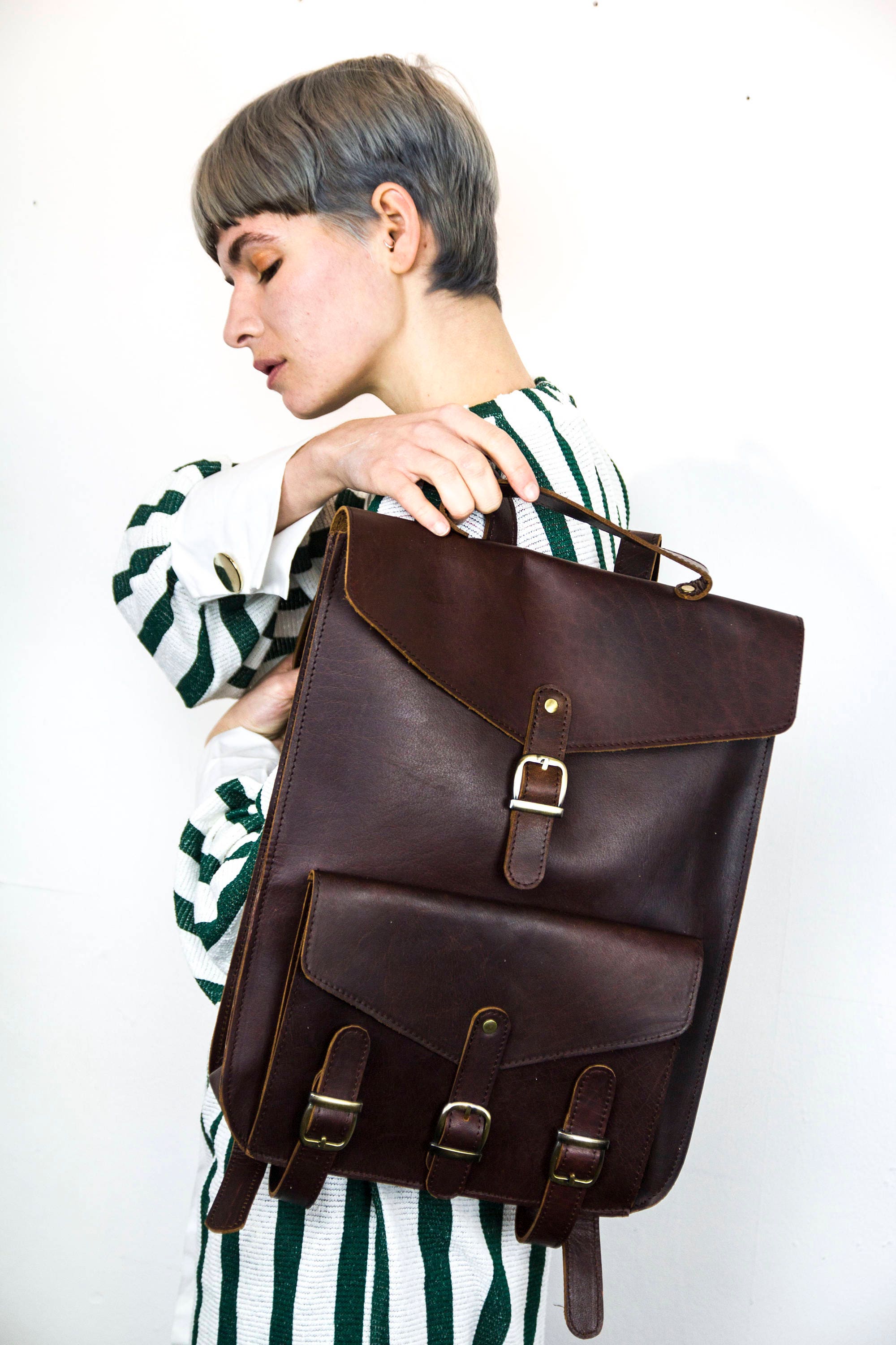 Retro Style Brown Leather Backpack | Etsy