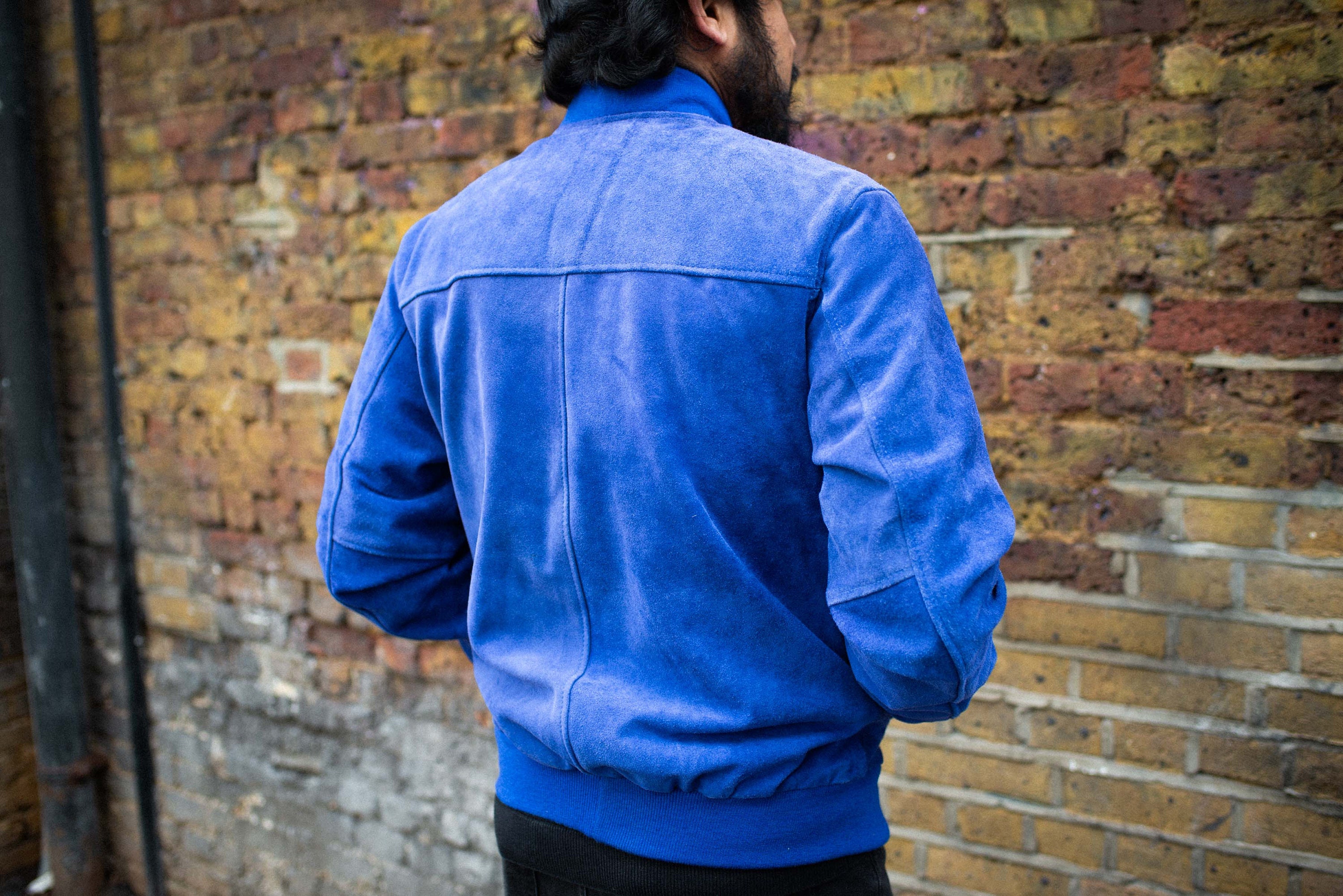 Premium Blue Suede Bomber Jacket - Etsy