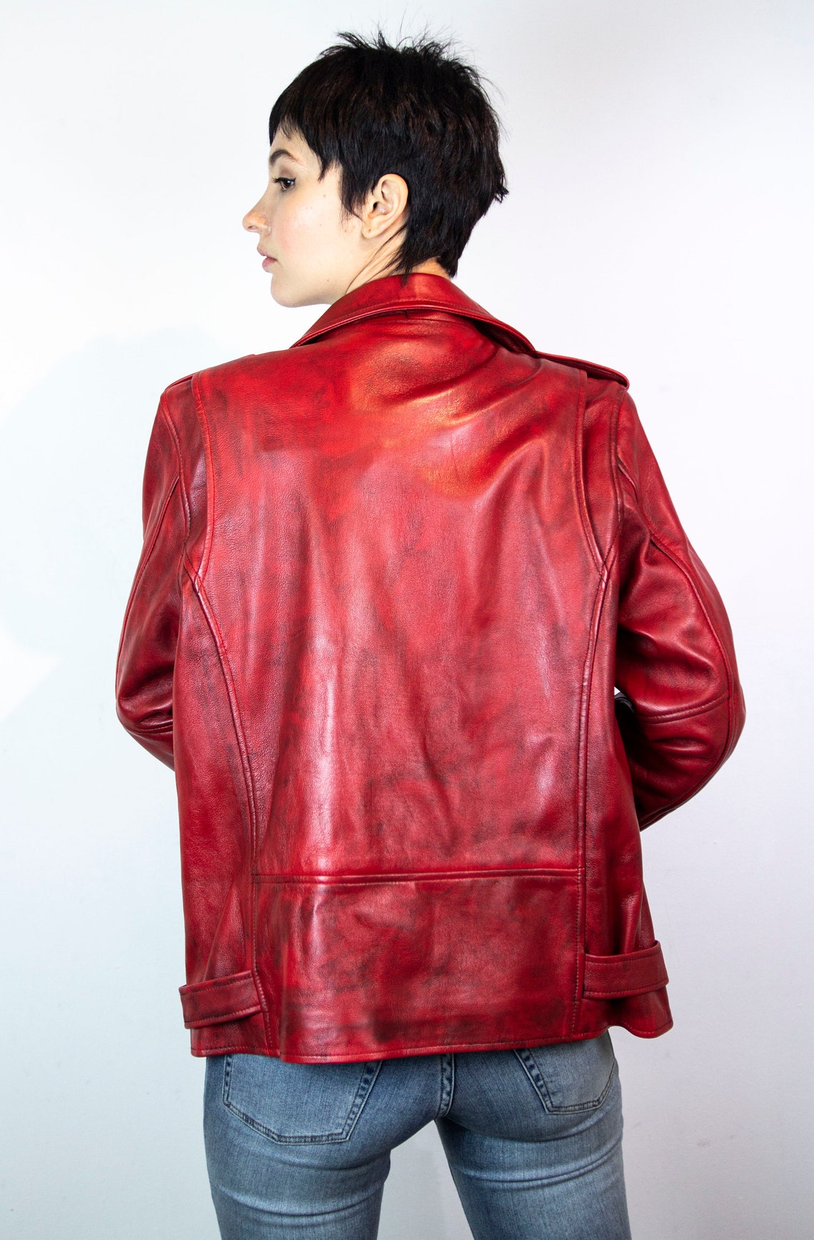 Premium Spanish Red Leather Biker Jacket - Etsy