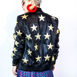 Black Leather Jacket With Hand Embossed Glitter Gold Stars - Etsy