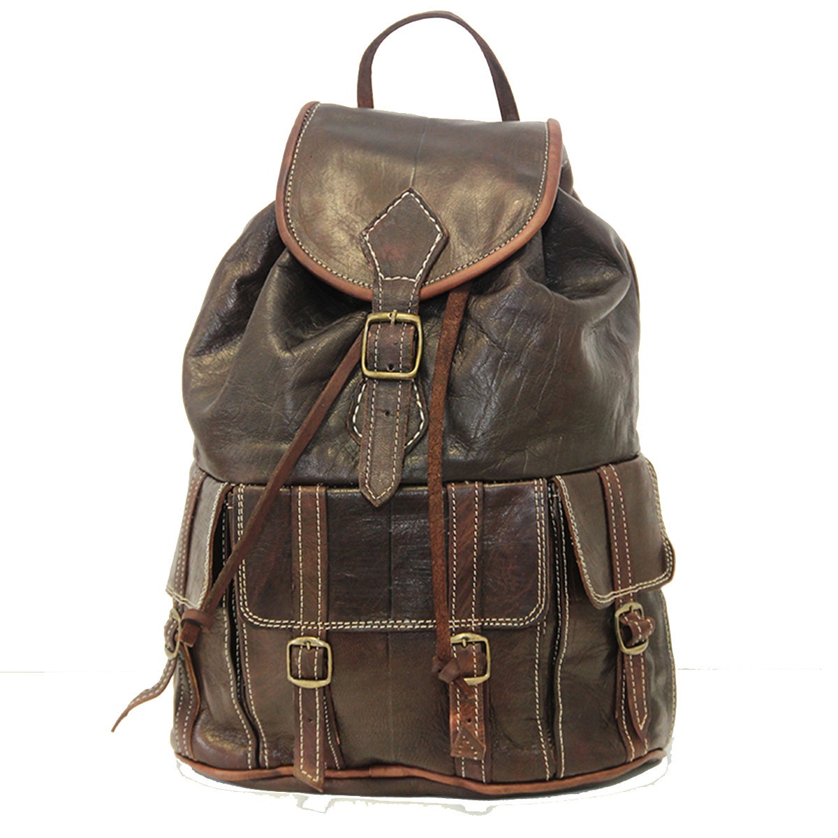 Dark Brown Leather Rucksack 80's Boho Style | Etsy