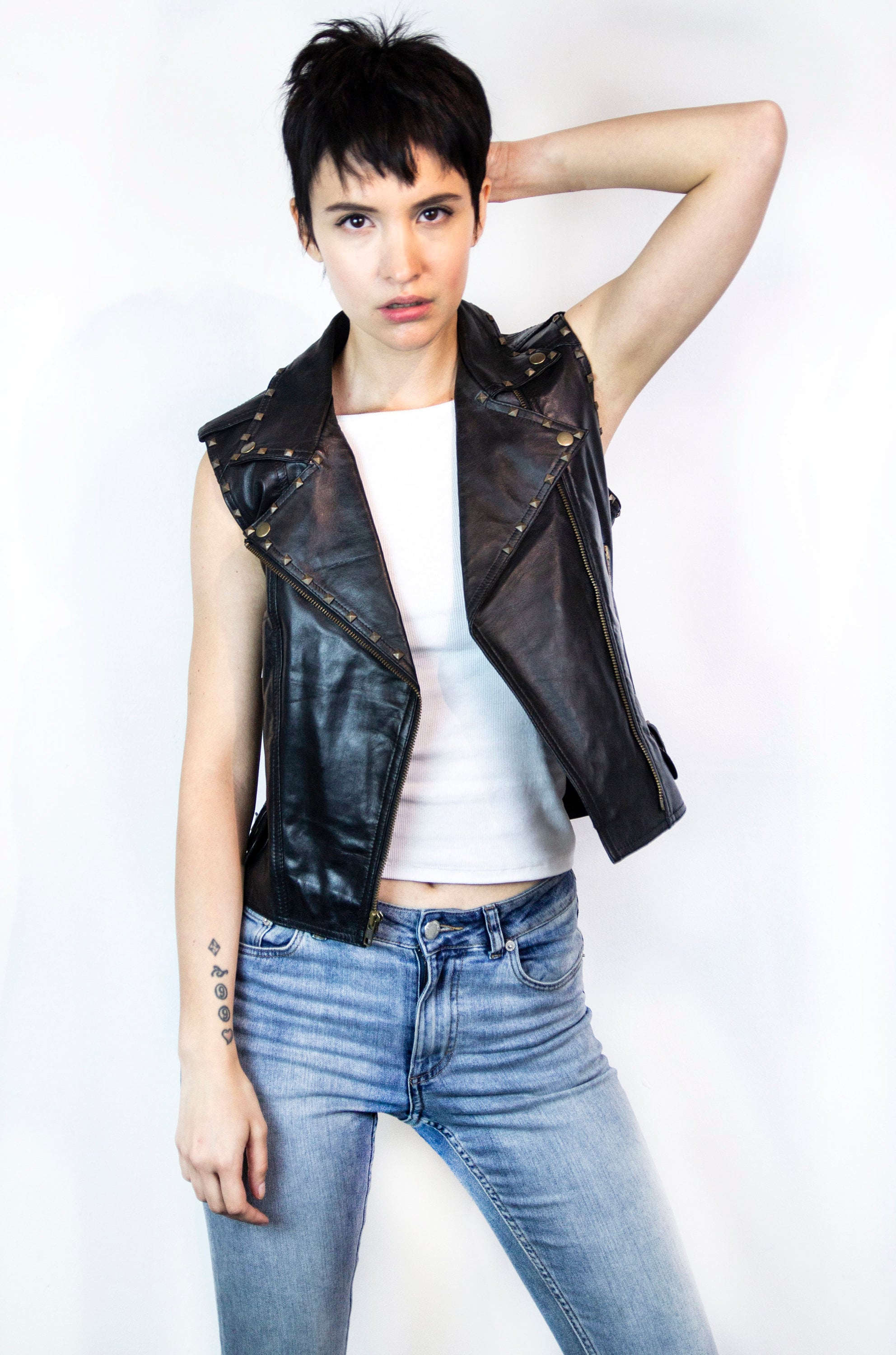 80's Style Classic Sleeveless Leather Biker Jacket - Etsy 80's Style Classic Sleeveless Leather Biker Jacket - Etsy