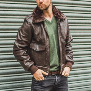 Brown Leather & Shearling Collar G-1 Pilot Aviator Jacket (removable ...