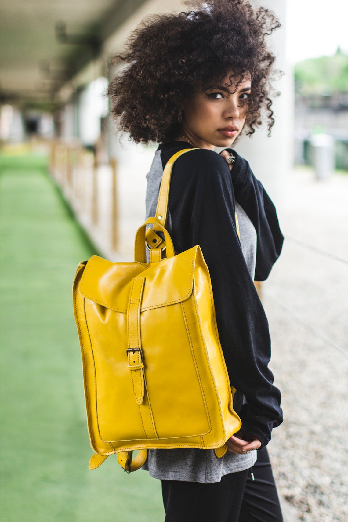 Yellow Urban Leather Backpack Premium - Etsy UK