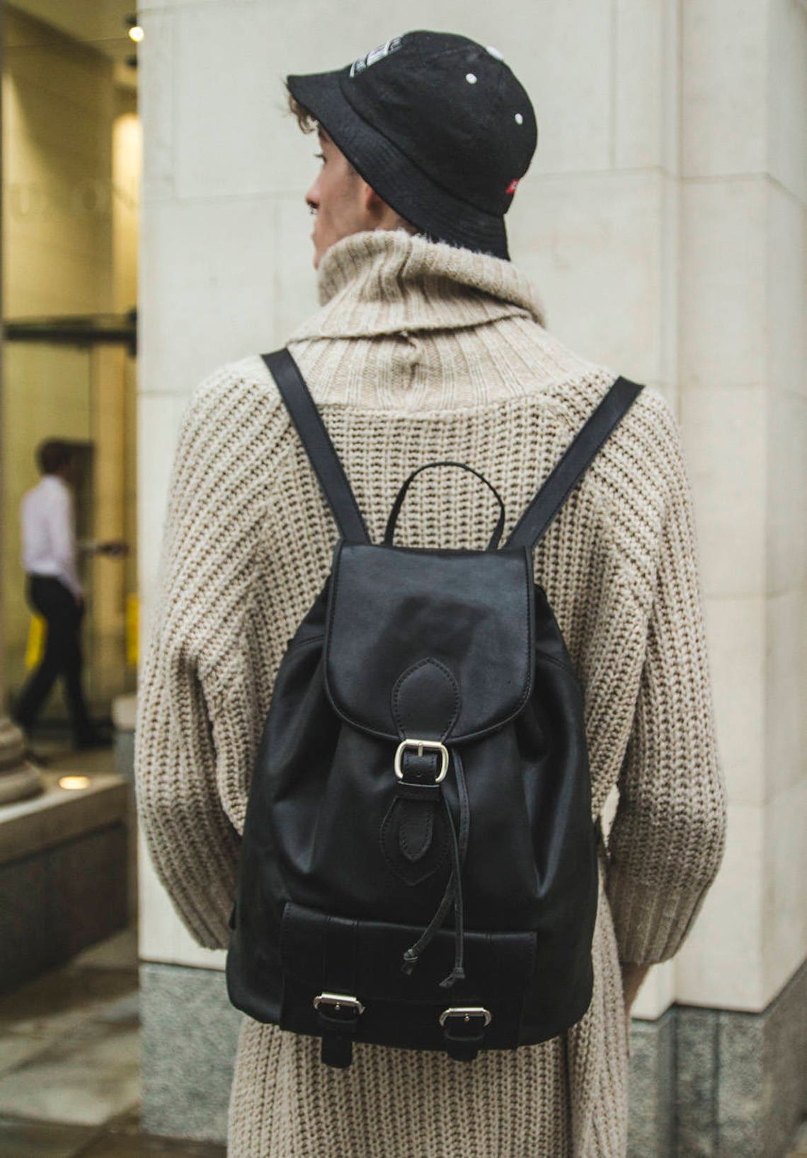 Premium Black Rucksack Backpack in Hunter Leather - Etsy UK